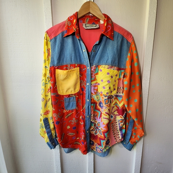 Hype | Shirts | Vintage Hype Button Up Shirt Colorful Color Block Retro ...